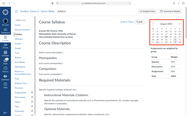 Where is the course summary and calendar in my syllabus? - CTLD Ready